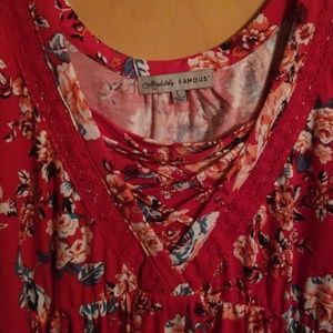 Absolutely Famous | Tops | Cute Red Top With Coral And Turquoise ...